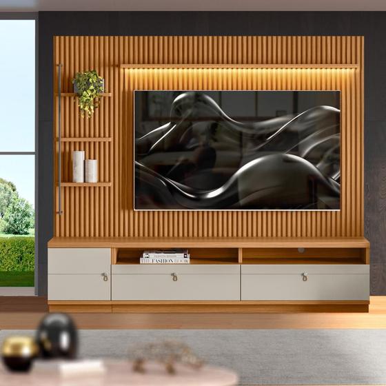 Rack Com Painel Para Sala Ripado Modulado 75 Polegadas Nature Off White Shop Jm - LINEA BRASIL ...