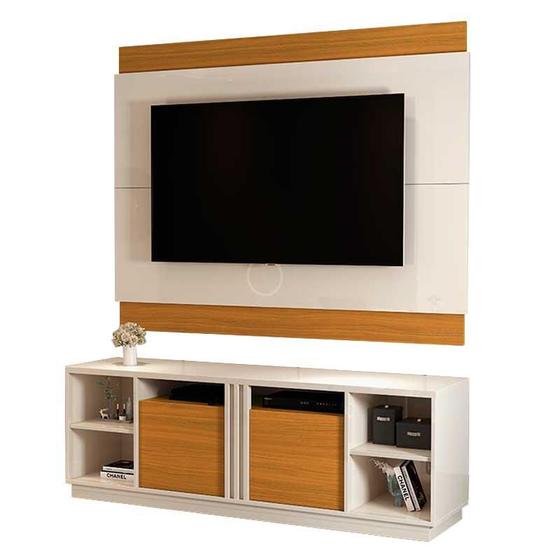 Rack Com Painel Para TV 60 Polegadas 160cm Carrara Legacy EDN Off White/Cedro - Rack com Painel ...