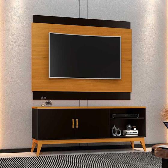 Rack Com Painel Para TV 60 Polegadas Star Legacy EDN Preto/Cedro - Rack com Painel - Magazine Luiza