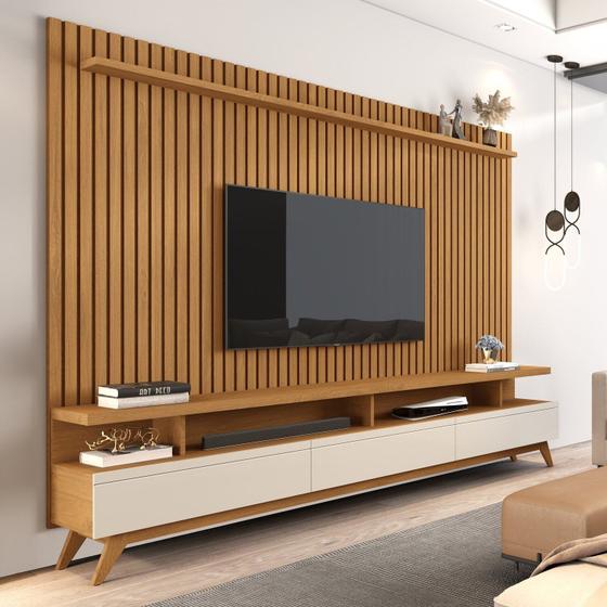 Rack com Painel para Tv 86 Polegadas Pés em Madeira Maciça Vivare ...