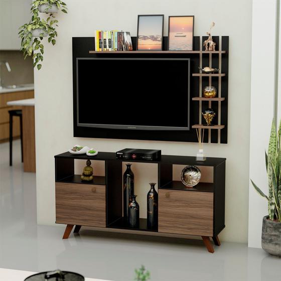 Rack com Painel para Tv até 50 Polegadas 2 Portas e Pés Retrô - Netmobil - Rack com Painel ...