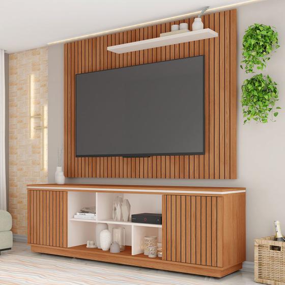 Rack com Painel para TV Até 65 Polegadas Simetria 2 Portas Freijo/Off White - Caemmun - Rack com ...