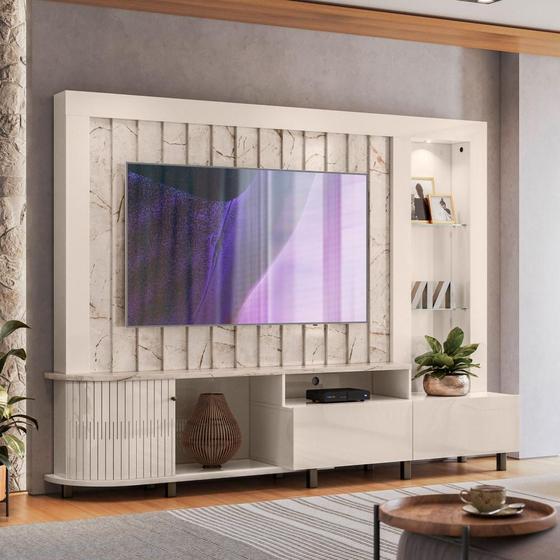 Rack Com Painel Para Tv Até 70 Polegadas Calacata Off White Le Mans Madetec - Rack com Painel ...