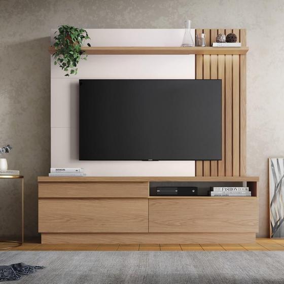 Rack Com Painel Para TV até 70 Polegadas Home Ripado Luz LED 2 Portas ...