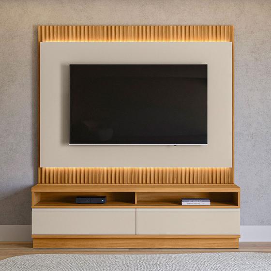 Rack com Painel para TV Até 70 Polegadas São Paulo 2 Gavetas Ripado com ...