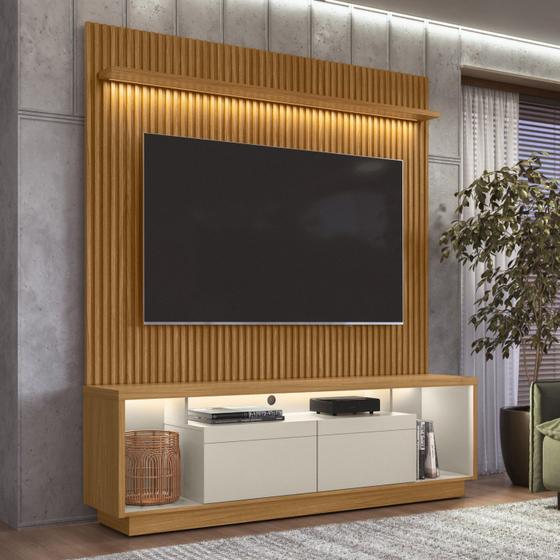 Rack com Painel para TV até 75 Polegadas 181cm Ripado Fita LED Cronos/Ouro Preto Yescasa ...