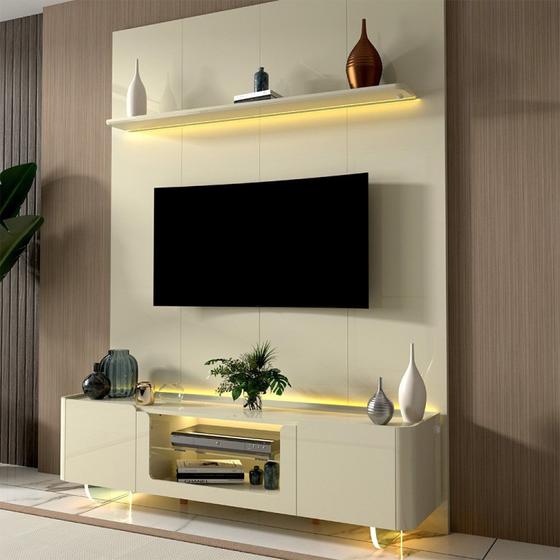 Rack com Painel para TV até 75 Polegadas 2 Portas com LED com Pés Ferro ...