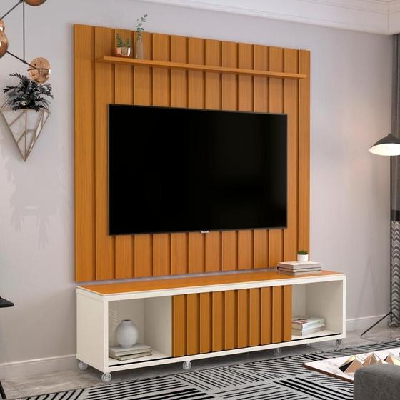Rack com Painel para TV até 75 Polegadas Ripado Roma 180cm - ViaNossa - Painel para TV ...