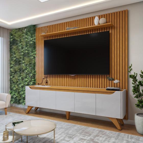 Rack com Painel para TV até 75 Polegadas Ripado sem Led 250x228cm ...