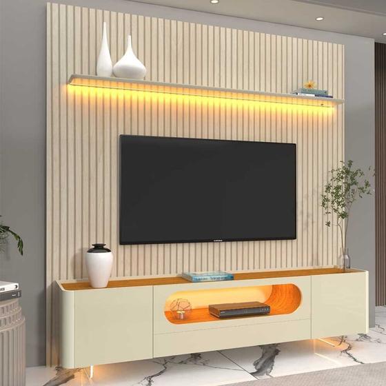 Rack com Painel para TV até 85 Polegadas 1 Gaveta 2 Portas LED Pés ...