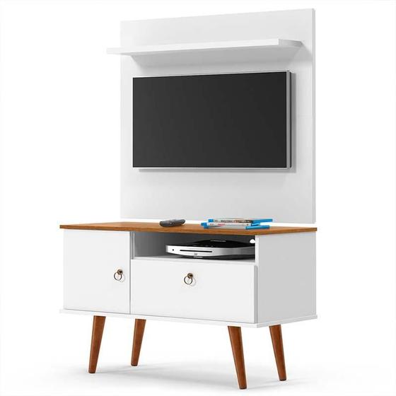 Rack com Painel Pequeno Para TV 32 Polegadas 90cm Yan Patrimar Branco/Cumaru - Painel para TV ...