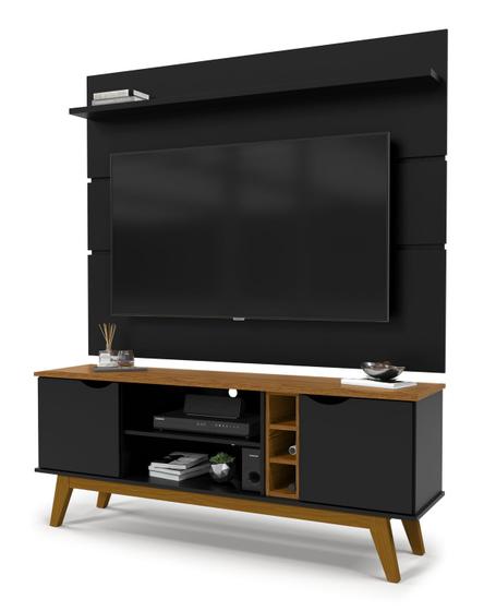 Rack com Painel Prism 1.6 Preto Acetinado com Cumarú - Patrimar Móveis ...