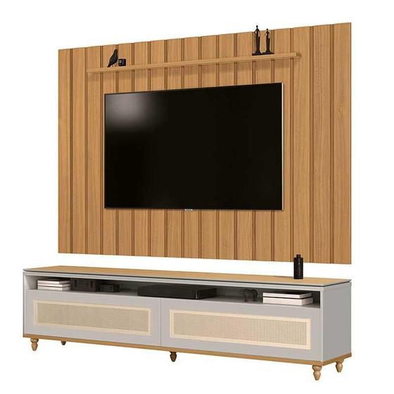 Rack Com Painel Ripado 218cm Para TV 75 Polegadas Hannover Brise 2.2 EDN Freijo/Fendi - Rack com ...