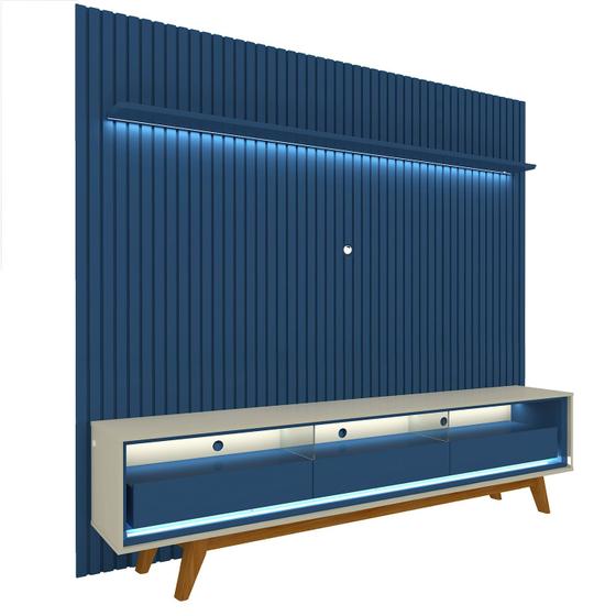 Rack com Painel Ripado com Led Nobre 2.3 Azul Royal com Off White ...
