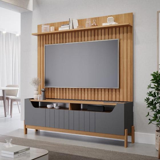 Rack Com Painel Ripado Para TV até 70 Polegadas Moema 4 Portas Nature ...