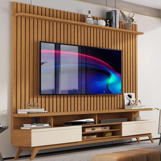 Rack Com Painel Ripado Para TV Até 75 Polegadas 1.8 Nature Off White ...