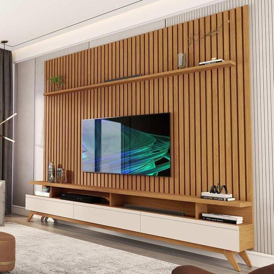 Rack Com Painel Ripado Para TV Até 75 Polegadas 2.2 Nature Off White ...