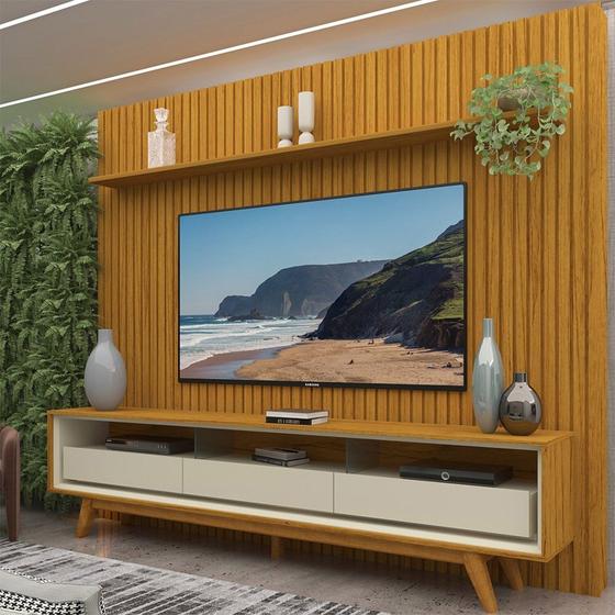 Rack com Painel Ripado para Tv até 85 Polegadas 3 Gavetas com Pés 230cm Requinte/nobre 100% MDF ...