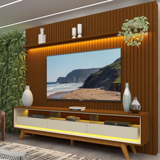 Rack com Painel Ripado para Tv até 90 Polegadas Led 3 Gavetas com Pés ...