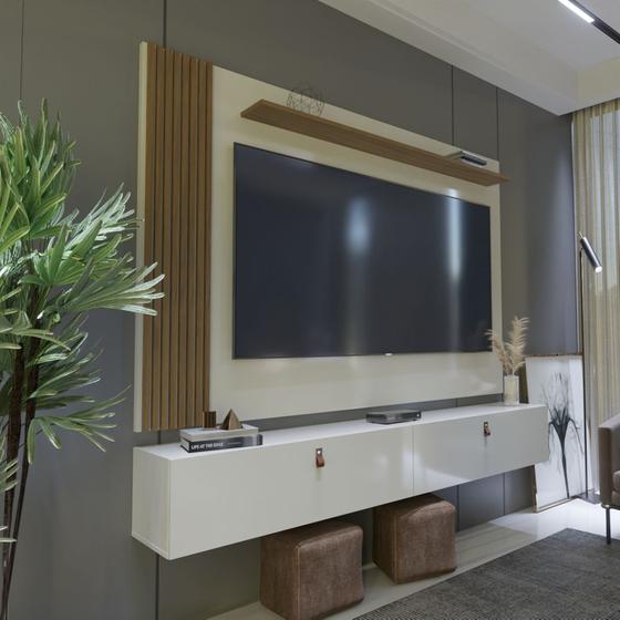 Rack com Painel Ripado Suspenso para TV até 70 Polegadas 2 Portas Grécia 180cm - ViaNossa - Rack ...