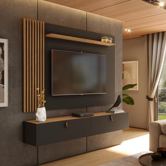 Rack com Painel Ripado Suspenso para TV até 70 Polegadas 2 Portas ...