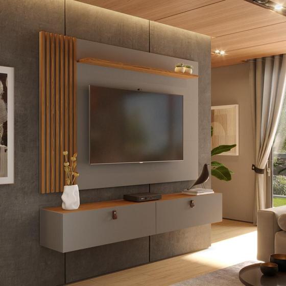 Rack com Painel Ripado Suspenso para TV até 70 Polegadas 2 Portas Grécia 180cm - ViaNossa - Rack ...