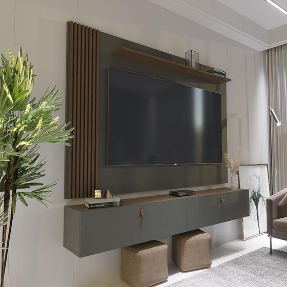 Rack com Painel Ripado Suspenso para TV até 70 Polegadas 2 Portas Grécia 180cm - ViaNossa - Rack ...