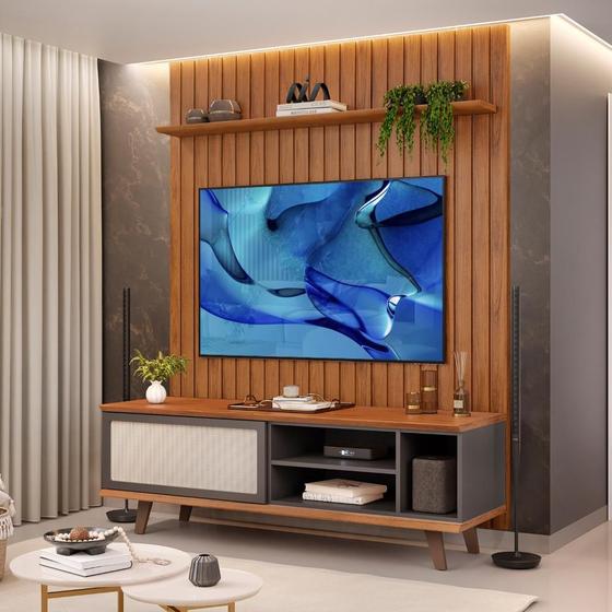 Rack Com Painel Ripado TV Até 60 Polegadas Freijó Cinza Urbano Bristol ...