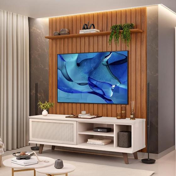 Rack Com Painel Ripado TV Até 60 Polegadas Off White Freijó Bristol ...