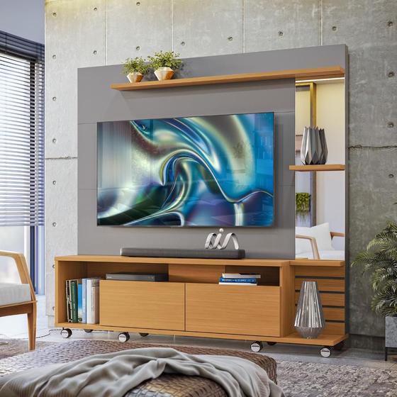 Rack Com Painel TV Até 55 Polegadas Com Espelho Cinza Marrom Savana Lukaliam - Rack com Painel ...