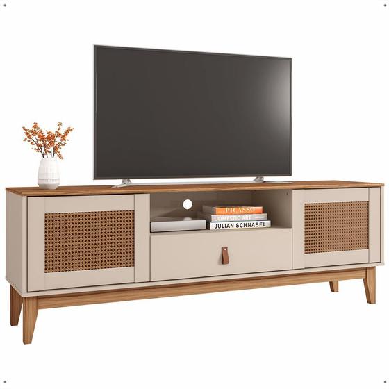 Rack Esmeralda Tv 60 Polegadas Bancada Elegante Sala Estar 2 Portas 1 Gaveta Pés Madeira - Lojas ...