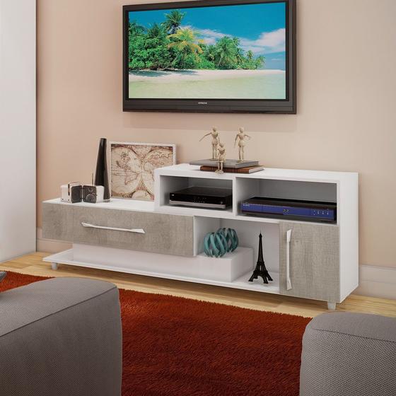 Rack Estante Com Gavetas Para Sala Cores Branco E Narita - Outros ...