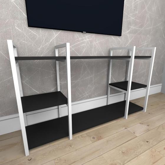 Rack estilo industrial aço cor branco prateleiras 30 cm cor preto ...