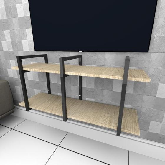 Rack estilo industrial aço cor preto mdf 30cm cor amadeirado claro ...