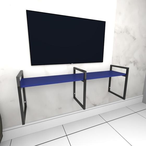 Rack estilo industrial aço cor preto mdf 30cm cor azul escuro modelo ...