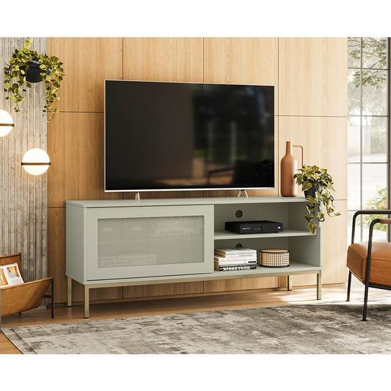 Rack Industrial para Sala de Estar Tv 55 Polegadas Palha Buriti - Off White Acetinado - OLIVAR ...