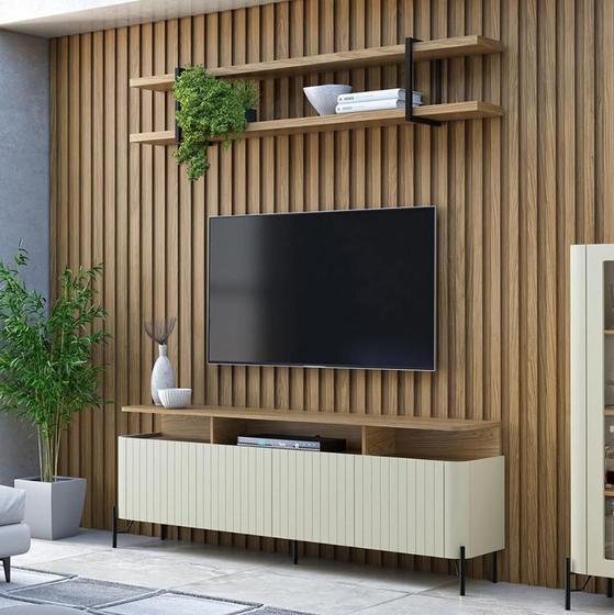 Rack para Sala com Painel Ripado e Prateleira 400cm 100% MDF - Casa Lar ...