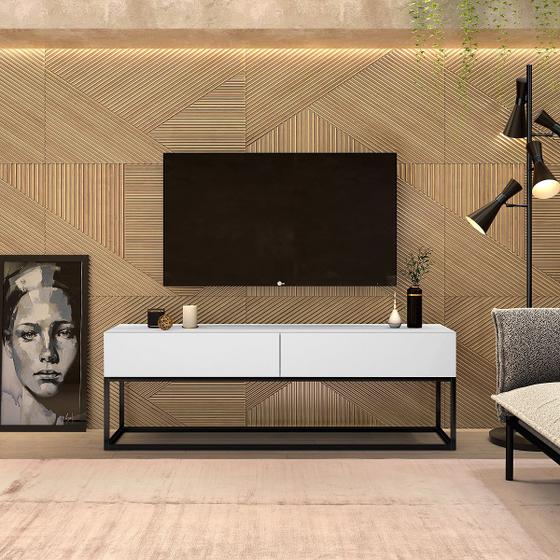 rack para sala estilo indutrial com 2 gavetas branco/Preto - LCN Moveis ...