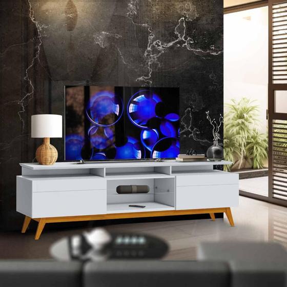 Rack Para Sala TV Até 60 Polegadas Prateleira Em Vidro Branco Acetinado Charm Mais 1.8 Shop JM ...