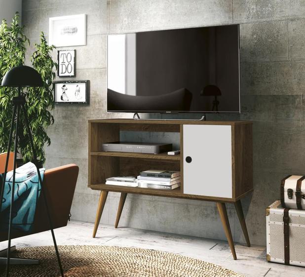 Rack Para Tv 32 Polegadas Retrô Pés Palito Reale Nogal Acetinado/Off ...