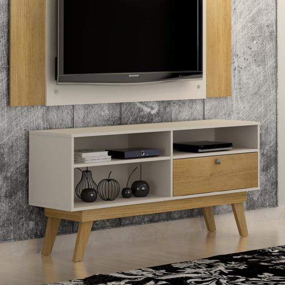 Rack para TV até 50 Polegadas 1 Porta Houston Valdemóveis Off White/Cinamomo - Rack - Magazine Luiza