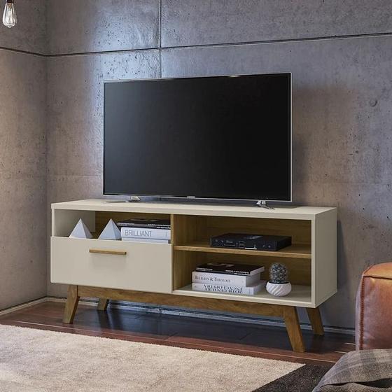 Rack Para TV até 50 Polegadas Pés Madeira Retrô Paládio Off White/Cinamomo - bechara - Rack ...