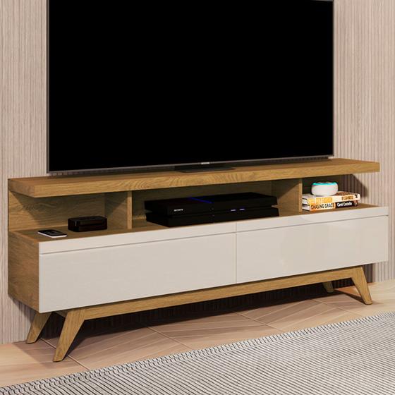 Rack Para Tv Até 50 Polegadas Vivare Wood 2 Gavetas Cumaru/off White ...