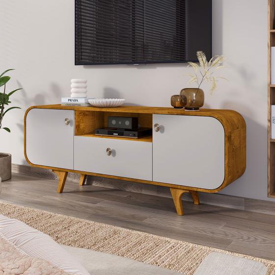 Rack para TV Até 55 Polegadas Noronha 2 Portas 1 Gaveta Naturalle/Off ...