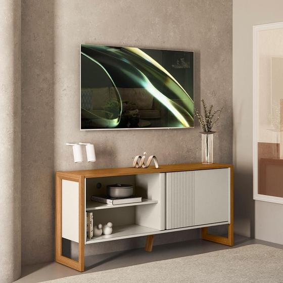 Rack Para TV Até 55 Polegadas Porta De Correr Nature Off White Gold Linea Brasil - Rack ...