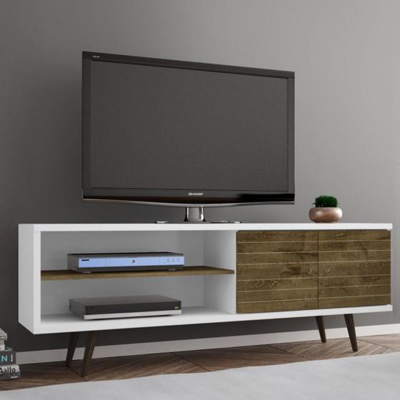 Rack para TV até 60 Polegadas 2 Portas Retrô Ônix Móveis Bechara Branco/Madeira Rústica - Rack ...