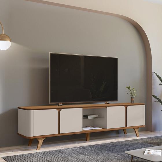 Rack para TV até 60 Polegadas 217cm Cantos Curvos e Pés Madeira Maciça ...