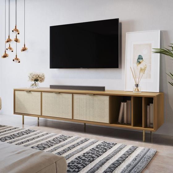 Rack para TV até 60 Polegadas 3 Gavetas Madeira Maciça Artemobili Mel ...