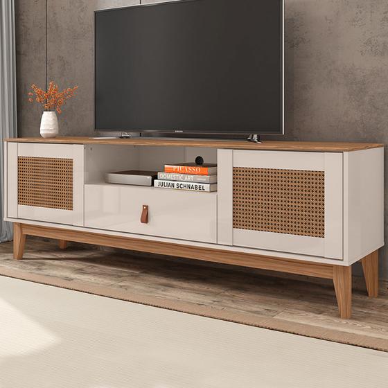 Rack para TV Até 60 Polegadas Vidigal 2 Portas 1 Gaveta Off White/Noce ...