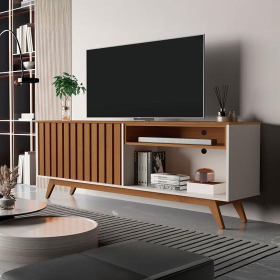 Rack para TV Até 65 Polegadas Buriti 2 Portas Ripado Off White/Freijó ...